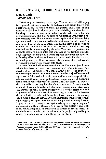 (PDF) Reflective Equilibrium and Justification