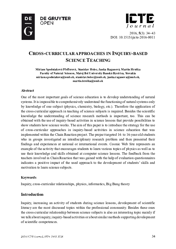 (PDF) Cross-curricular approaches in Inquiry-based Science Teaching