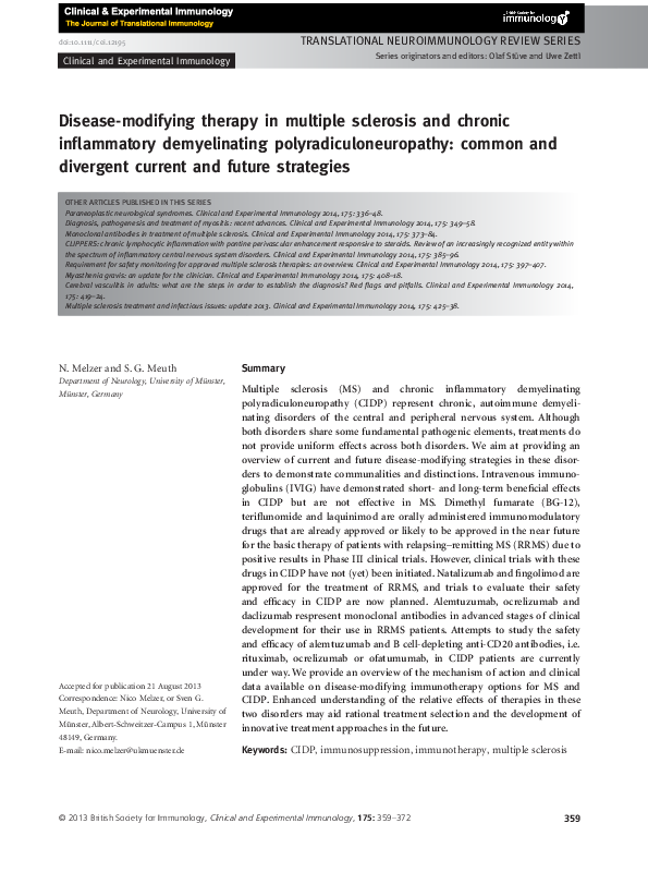 (PDF) Disease-modifying therapy in multiple sclerosis and chronic inflammatory demyelinating ...