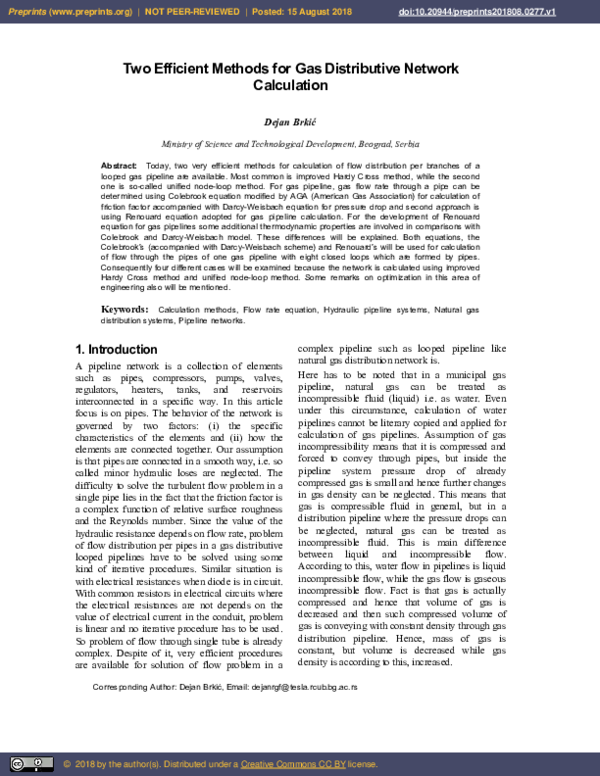 (PDF) Two Efficient Methods for Gas Distributive Network Calculation