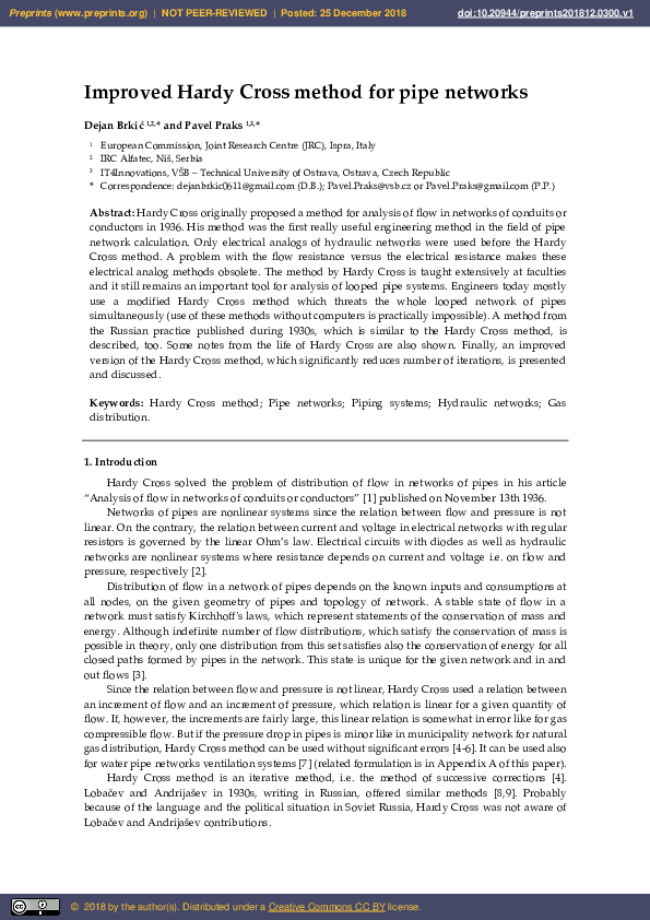 (PDF) Improved Hardy Cross Method for Pipe Networks