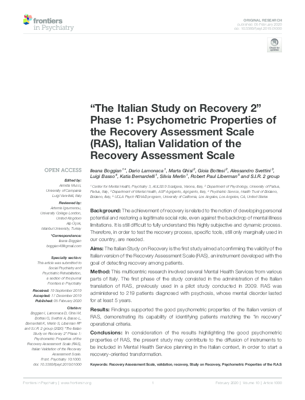 (PDF) “The Italian Study on Recovery 2” Phase 1: Psychometric ...