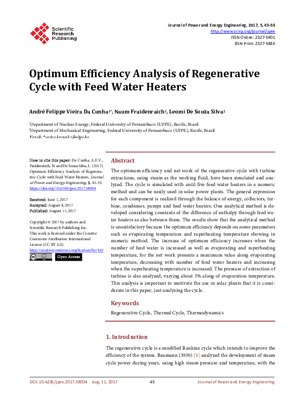 (PDF) Optimum Efficiency Analysis of Regenerative Cycle with Feed Water ...