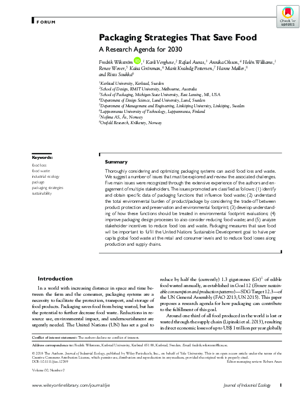 (PDF) Packaging Strategies That Save Food: A Research Agenda for 2030