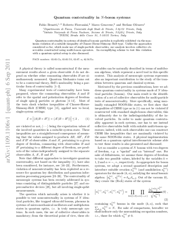 (PDF) Quantum contextuality in N-boson systems