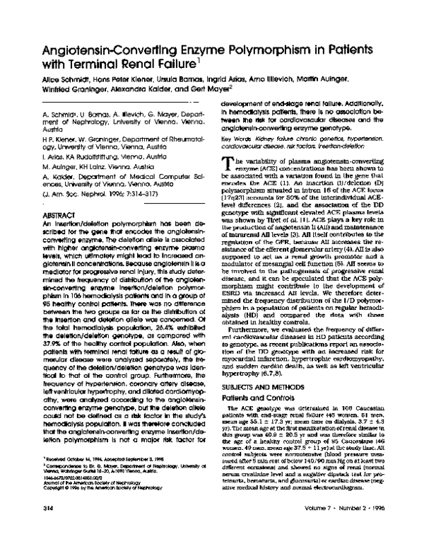(PDF) Angiotensin-converting enzyme polymorphism in healthy young subjects