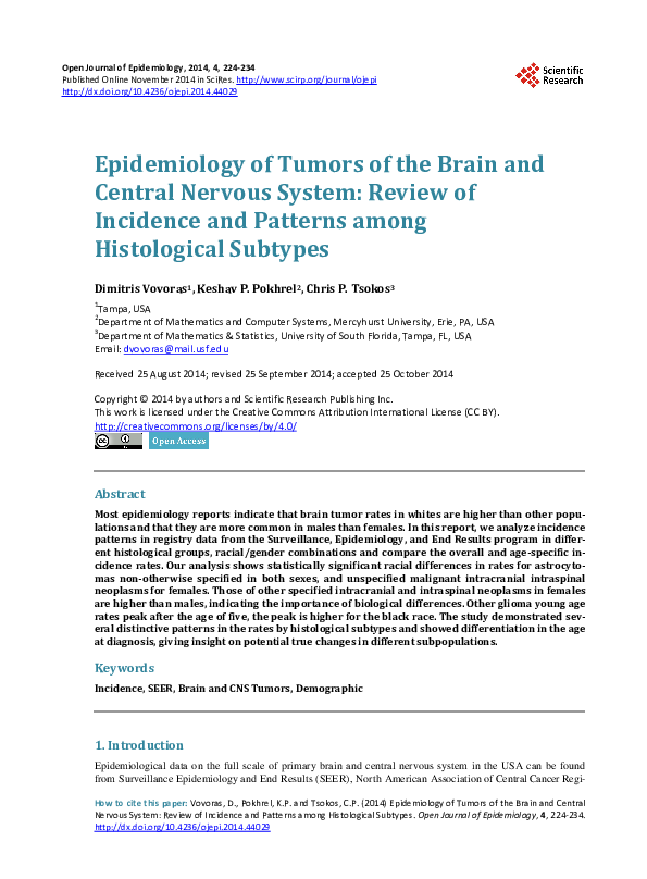 (PDF) Epidemiology of Tumors of the Brain and Central Nervous System: Review of Incidence and ...