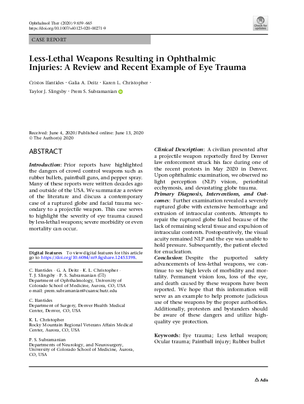 (PDF) Less-Lethal Weapons Resulting in Ophthalmic Injuries: A Review ...