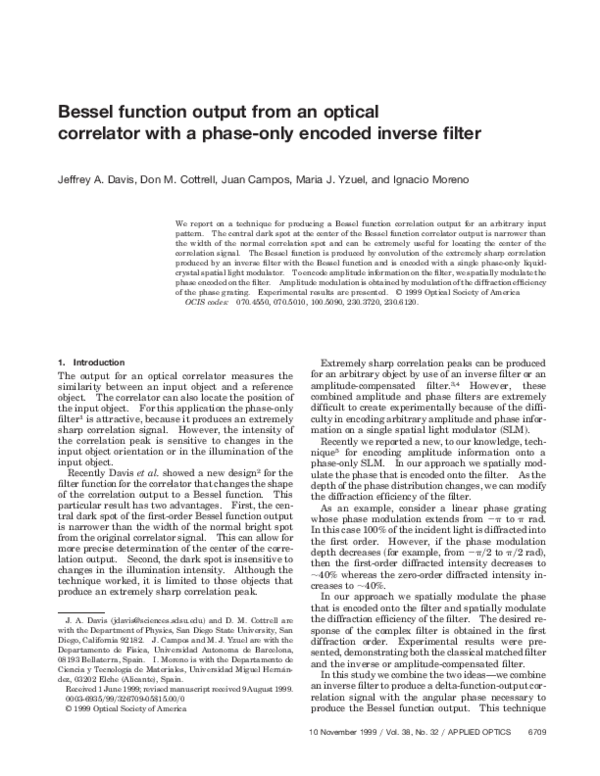 (PDF) Bessel function output from an optical correlator with a phase ...