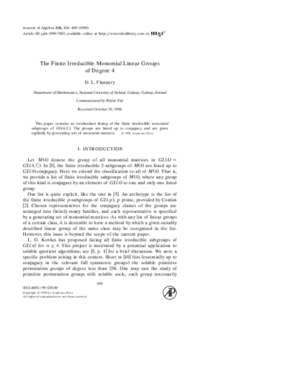 (PDF) The Finite Irreducible Monomial Linear Groups of Degree 4
