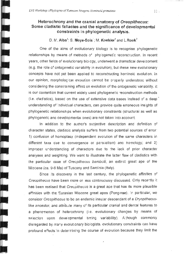 (PDF) Heterochrony and the cranial anatomy of Oreopithecus: some ...