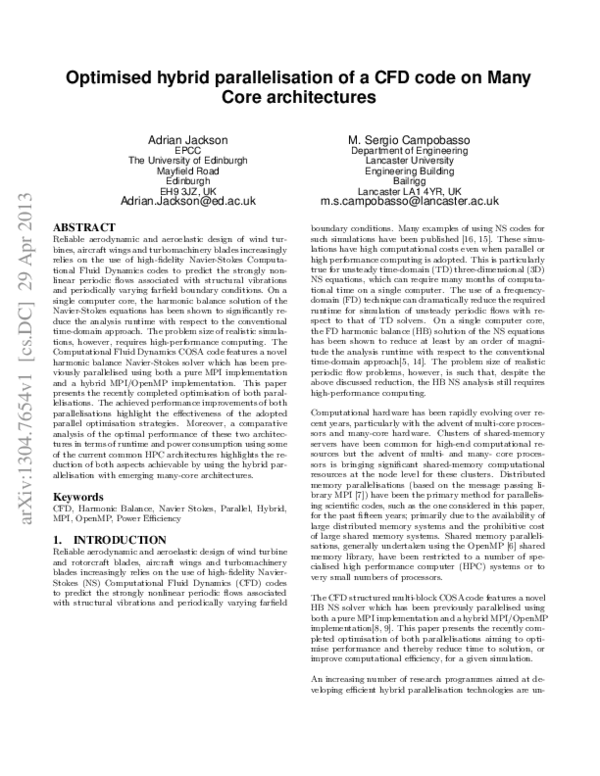 Pdf Optimised Hybrid Parallelisation Of A Cfd Code On Many Core Architectures
