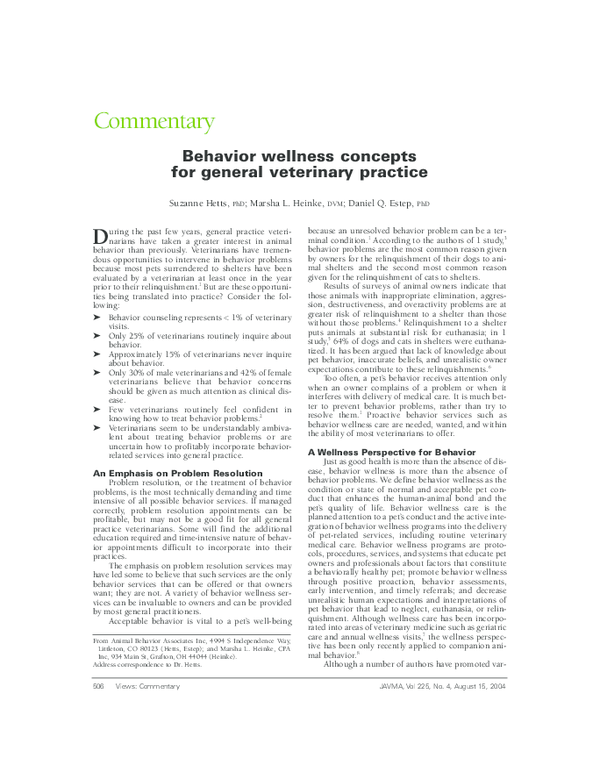 (PDF) Behavior wellness concepts for general veterinary practice