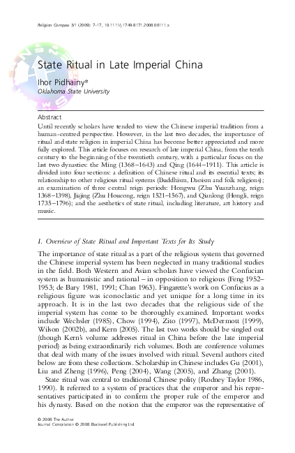 (PDF) State Ritual in Late Imperial China