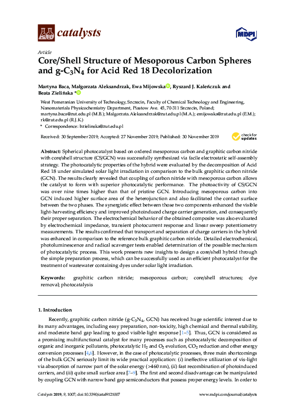 (PDF) Core/Shell Structure of Mesoporous Carbon Spheres and g-C3N4 for ...