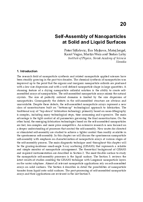 (PDF) Self-Assembly of Nanoparticles at Solid and Liquid Surfaces