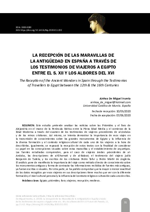 (PDF) La recepción de las Maravillas de la Antigüedad en España a ...
