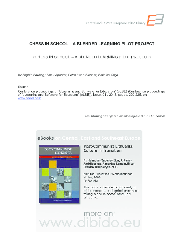 (PDF) Chess in School – a Blended Learning Pilot Project «Chess in ...