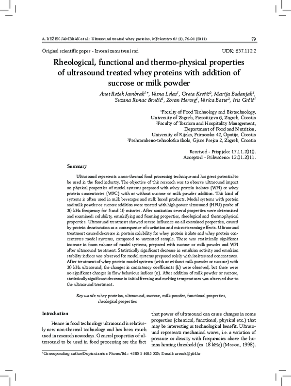 (PDF) Rheological, functional and thermo-physical properties of ultrasound treated whey proteins ...