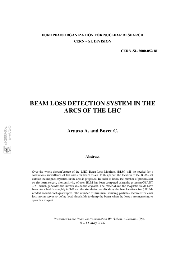 (PDF) Beam loss detection system in the arcs of the LHC