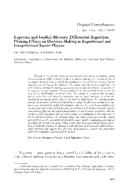 (PDF) Expertise and Implicit Memory: Differential Repetition Priming ...