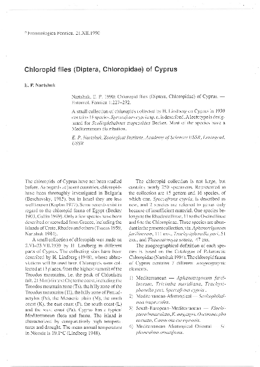 (PDF) Chloropid flies (Diptera, Chloropidae) of Cyprus