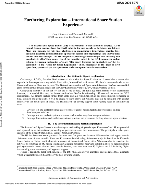 (PDF) Furthering Exploration - International Space Station Experience