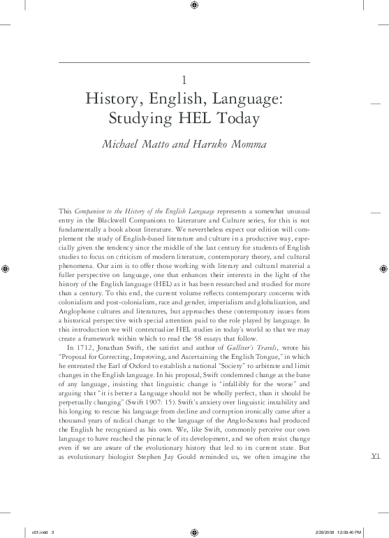 (PDF) History, English, Language: Studying HEL Today