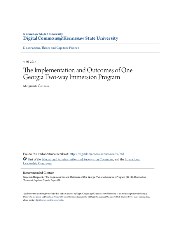 (PDF) The Implementation and Outcomes of One Georgia Two-way Immersion ...