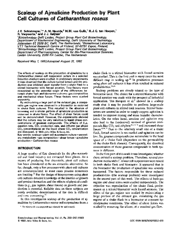 (PDF) Scaleup of ajmalicine production by plant cell cultures ...