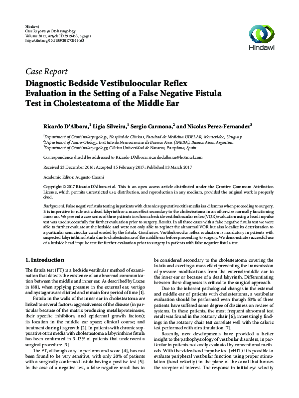 (PDF) Diagnostic Bedside Vestibuloocular Reflex Evaluation in the ...