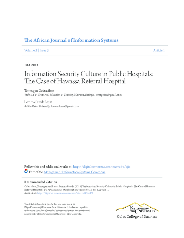 (PDF) Information Security Culture in Public Hospitals: The Case of ...