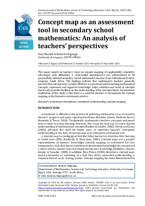 (PDF) Concept map as an assessment tool in secondary school mathematics ...