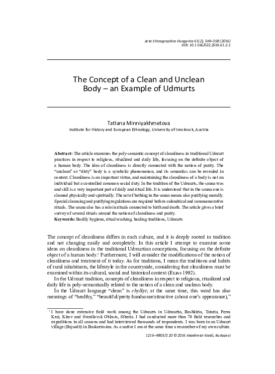 (PDF) The concept of a clean and unclean body — an example of Udmurts