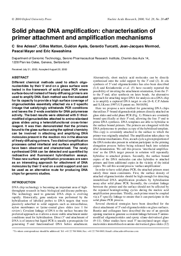 (PDF) Solid phase DNA amplification: characterisation of primer ...