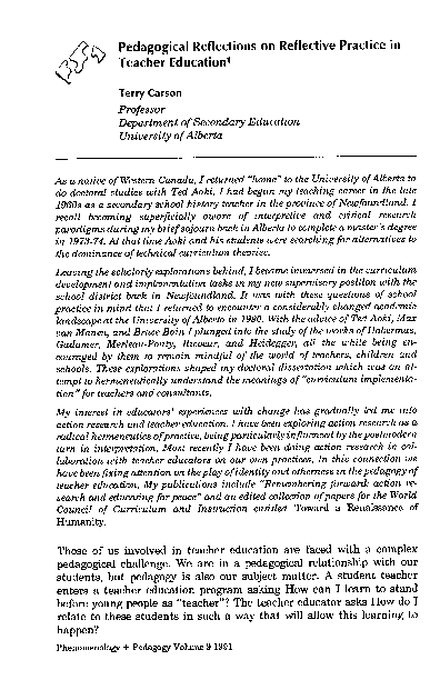 (PDF) Pedagogical Reflections on Reflective Practice in Teacher Education