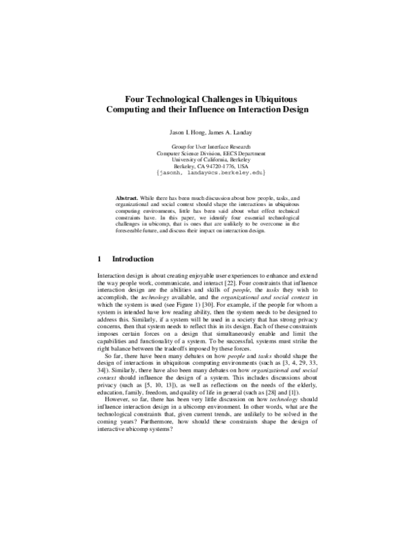 (PDF) Four Technological Challenges in Ubiquitous Computing and their ...