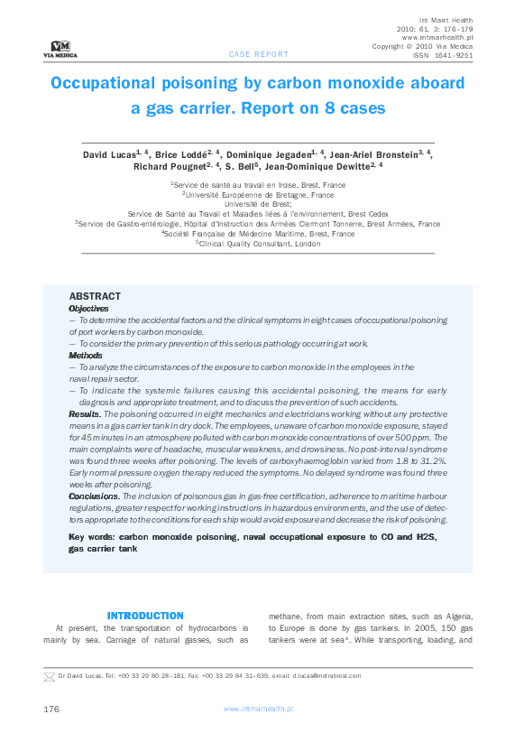 Pdf Occupational Poisoning By Carbon Monoxide Aboard A Gas Carrier