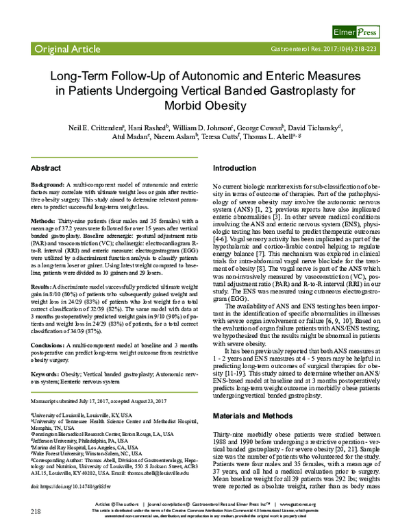 (PDF) Long-Term Follow-Up of Autonomic and Enteric Measures in Patients ...