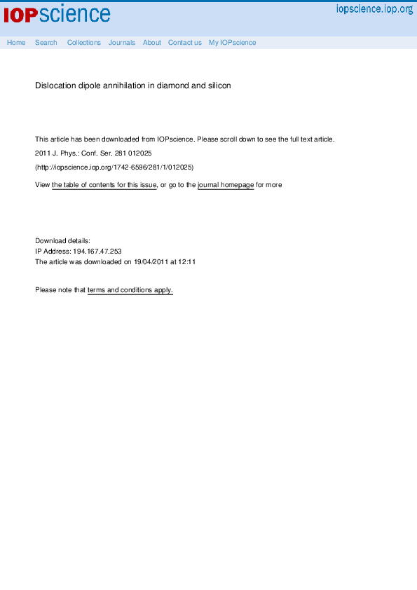 (PDF) Dislocation dipole annihilation in diamond and silicon