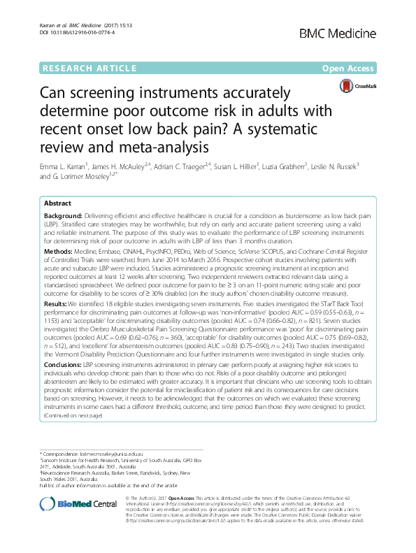 (PDF) Can screening instruments accurately determine poor outcome risk ...