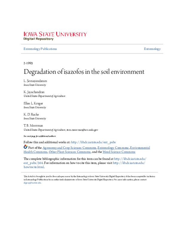 (PDF) Degradation of isazofos in the soil environment