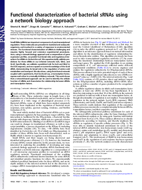 (PDF) Functional characterization of bacterial sRNAs using a network ...