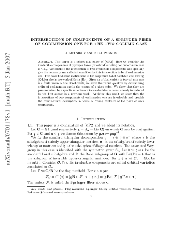 (PDF) Intersections of components of a Springer fiber for the hook and ...