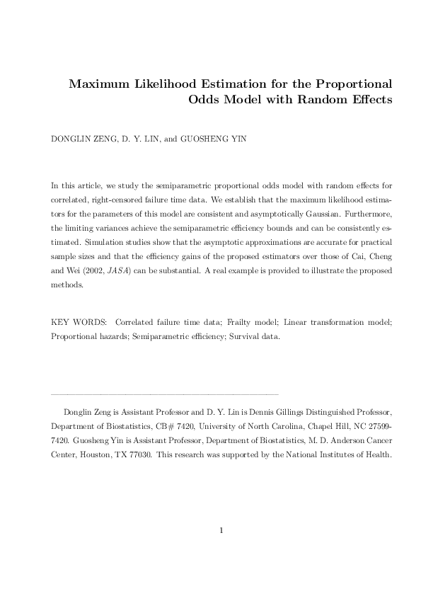 (PDF) Maximum Likelihood Estimation for the Proportional Odds Model With Random Effects