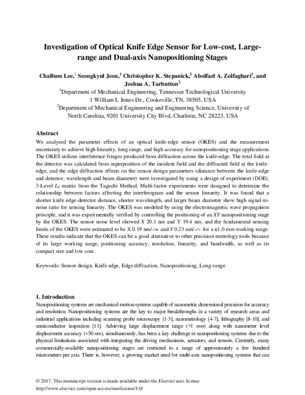 (PDF) Investigation of optical knife edge sensor for low-cost, large ...