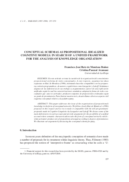 (PDF) Conceptual schemas as propositional idealized cognitive models ...