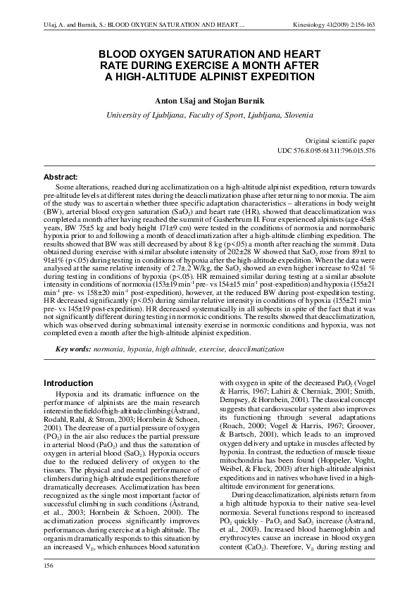 (PDF) Blood Oxygen Saturation and Heart Rate During Exercise a Month ...