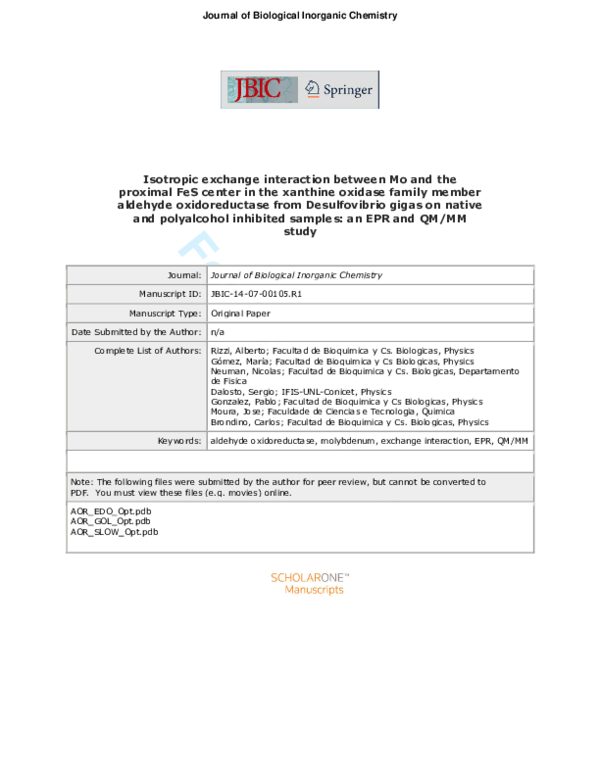 (PDF) Isotropic exchange interaction between Mo and the proximal FeS ...