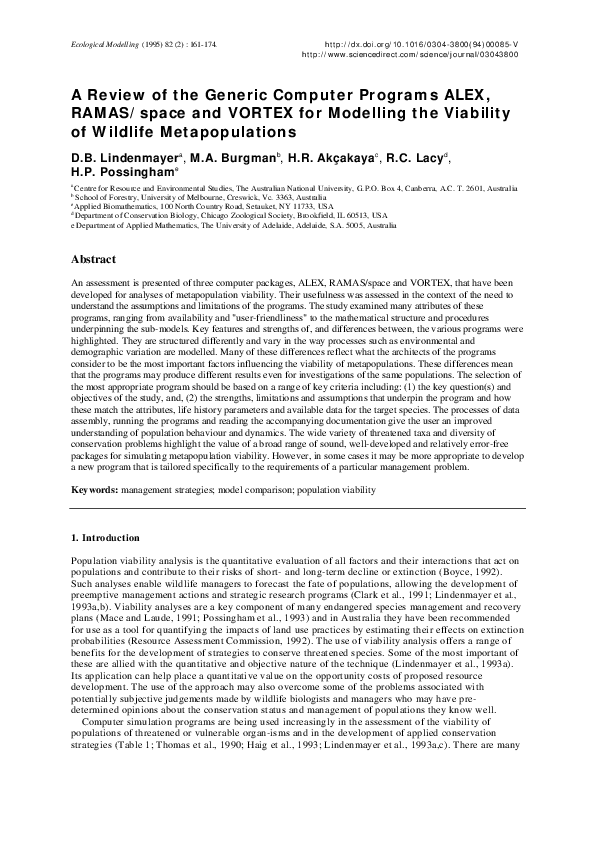 (PDF) A review of the generic computer programs ALEX, RAMAS/space and ...